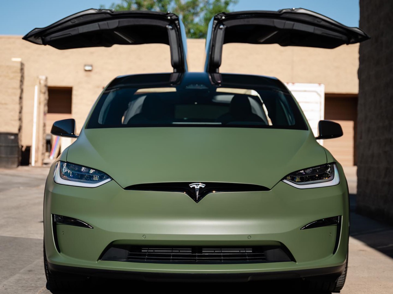 Tesla Model X Matte Military Green Wrap Mile High Customs